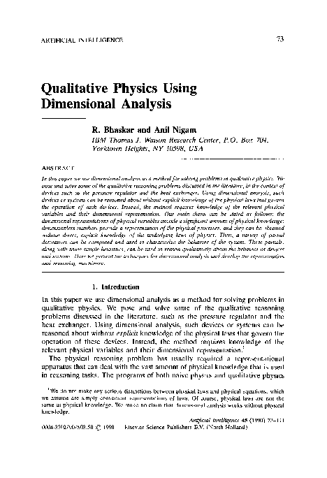 (PDF) Qualitative physics using dimensional analysis