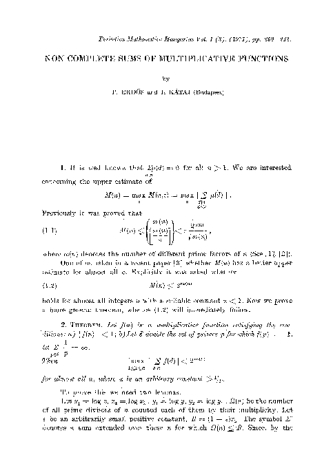 (PDF) Non complete sums of multiplicative functions
