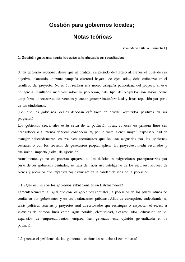 (PDF) Gestión para gobiernos locales; Notas teóricas
