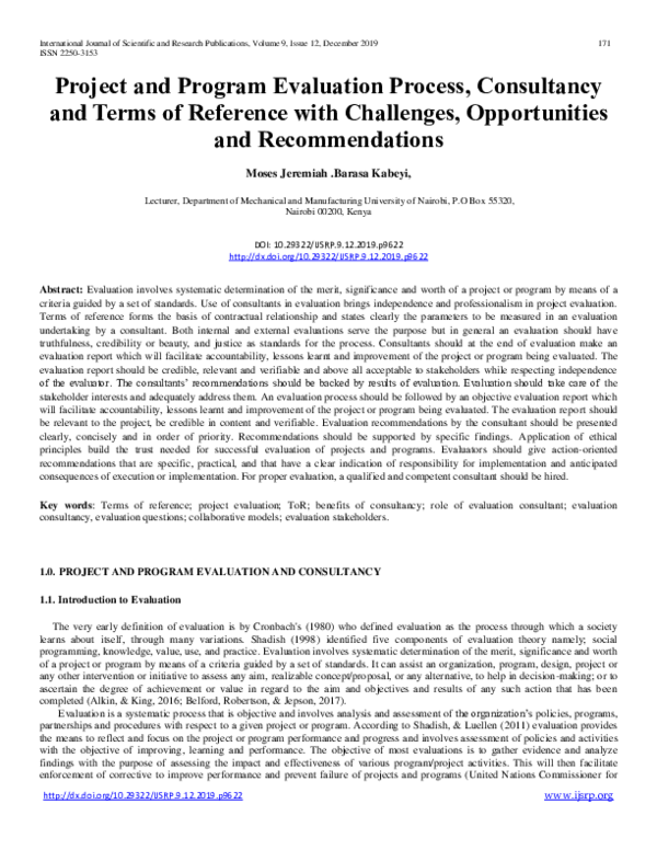 (PDF) Project and Program Evaluation Process, Consultancy and Terms of ...