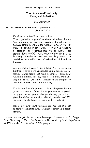 (PDF) Transformational Leadership: Theory and Reflections | Richard ...