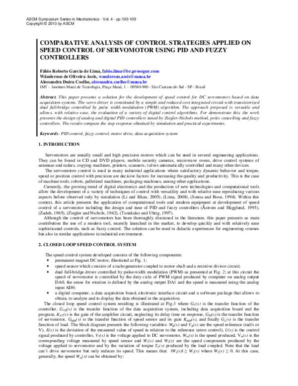 Pdf Comparative Analysis Of Control Strategies Applied On Speed Control Of Servomotor Using