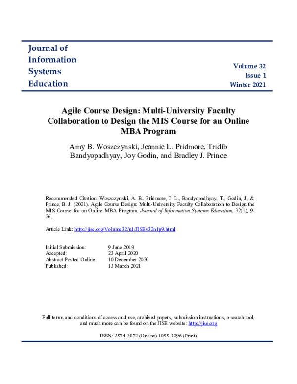 (PDF) Agile Course Design: Multi-University Faculty Collaboration to Design the IS Course for an ...