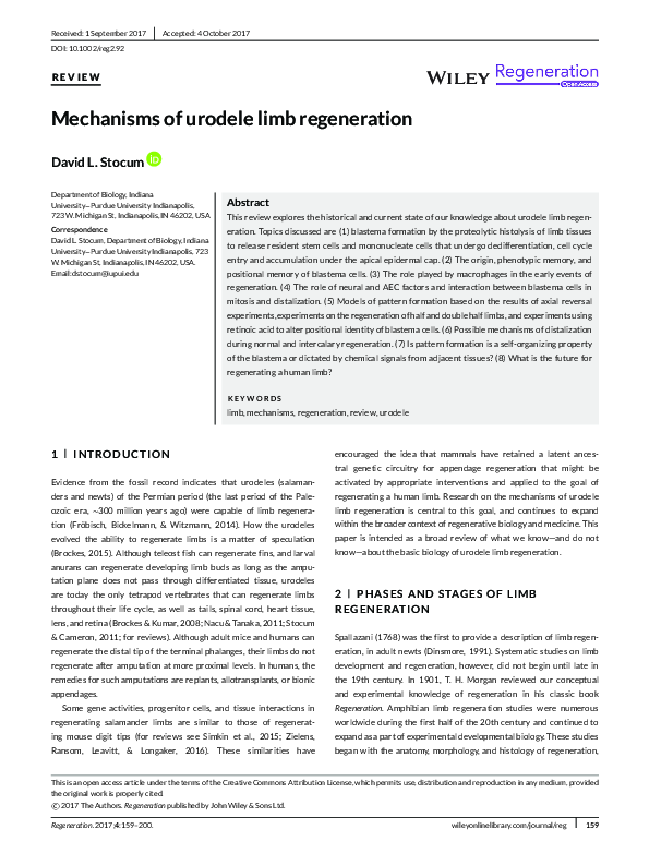 (PDF) Mechanisms of urodele limb regeneration