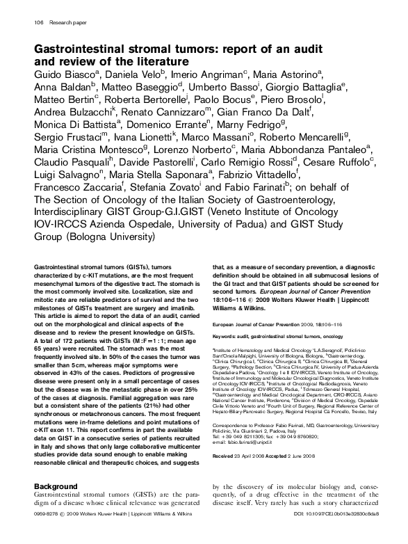 (PDF) Gastrointestinal stromal tumors: report of an audit and review of ...