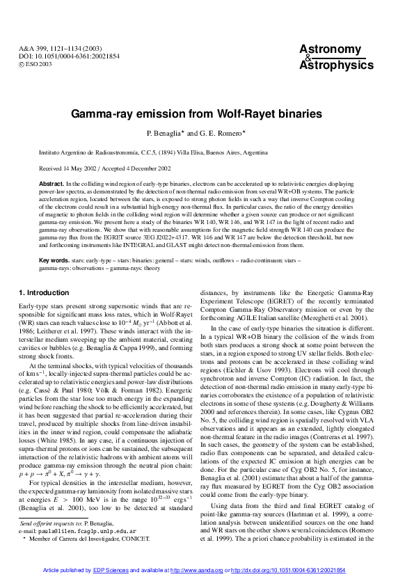 (PDF) Gamma-ray emission from Wolf-Rayet binaries