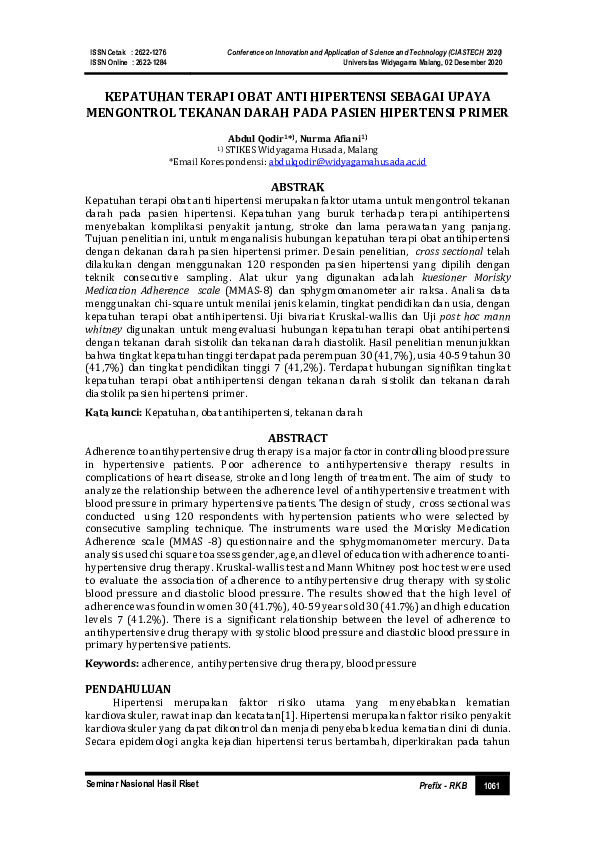 (PDF) Kepatuhan Terapi Obat Anti Hipertensi Sebagai Upaya Mengontrol ...