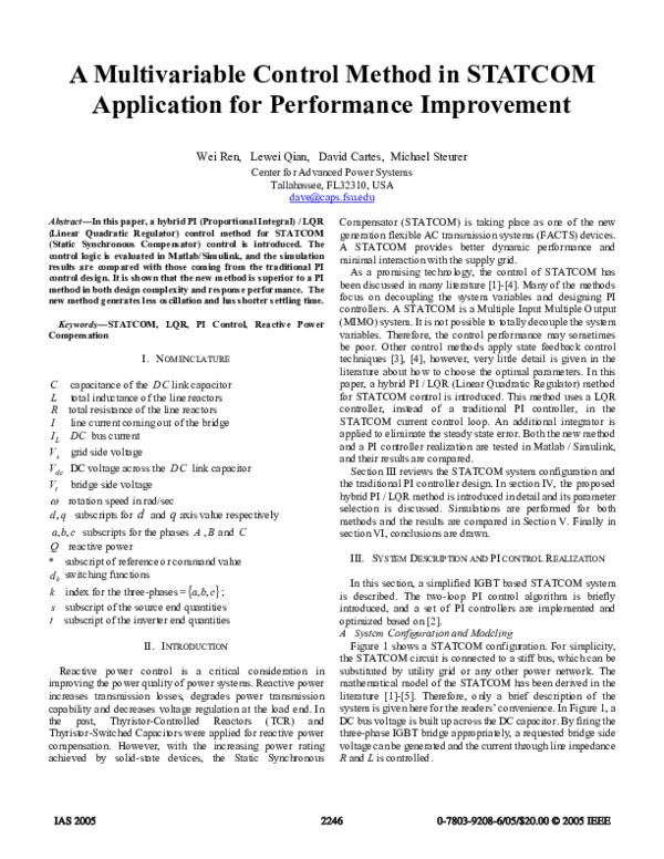 (PDF) A multivariable control method in STATCOM application for performance improvement