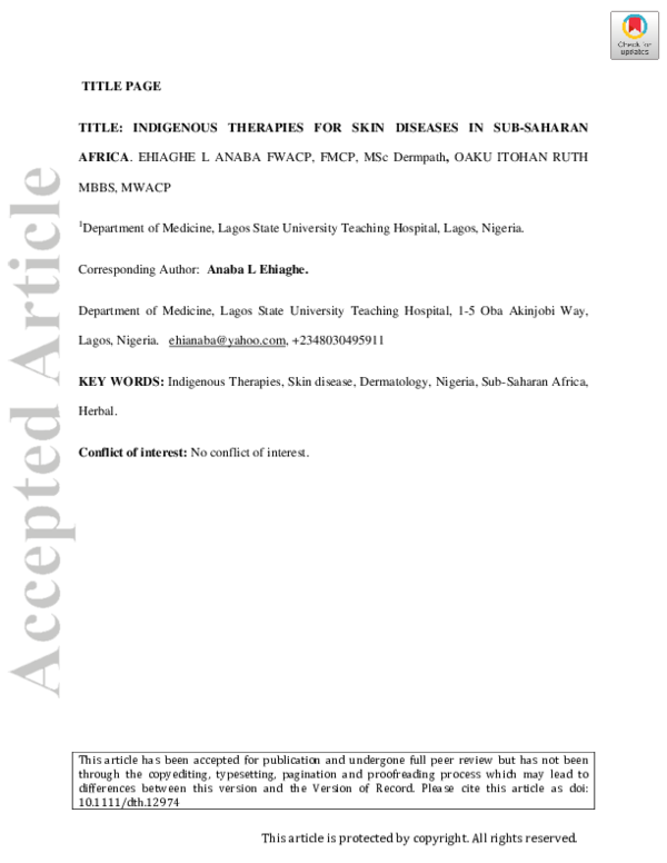 (PDF) Indigenous Therapies for Skin Diseases in Sub‐Saharan Africa