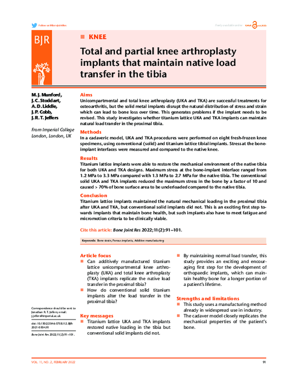 (PDF) Total and partial knee arthroplasty implants that maintain native ...