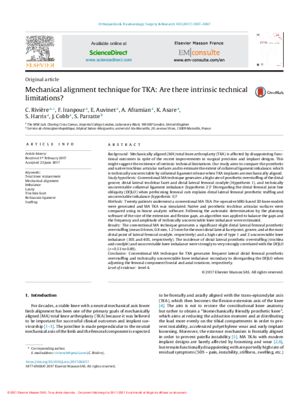 (PDF) Mechanical alignment technique for TKA: Are there intrinsic ...