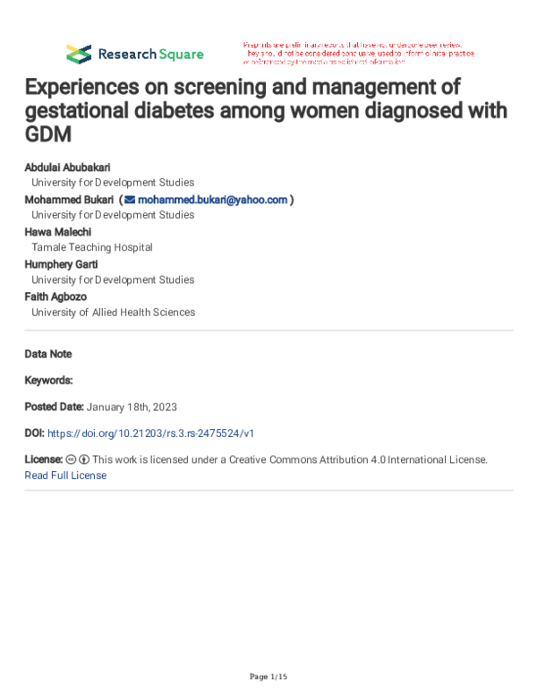 (PDF) Experiences on screening and management of gestational diabetes ...