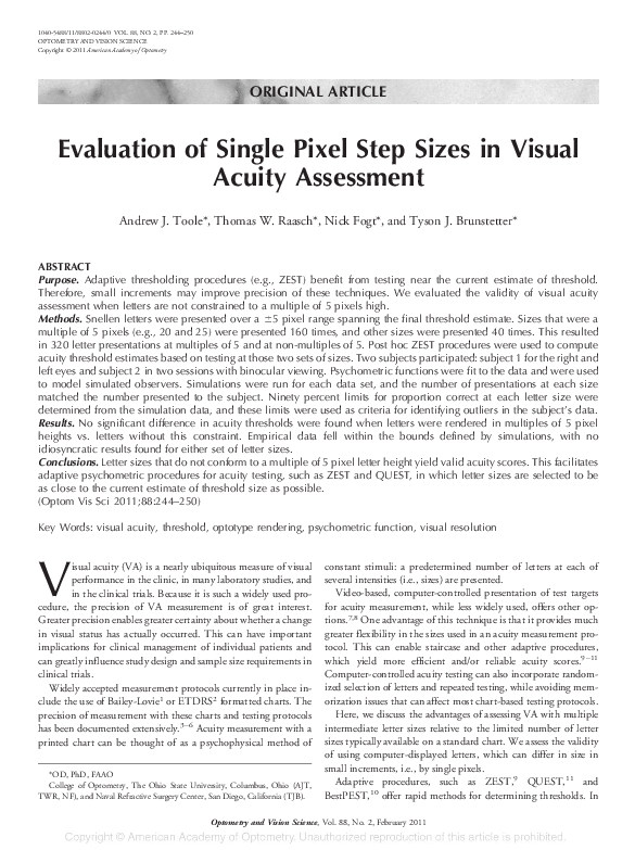 (PDF) Evaluation of Single Pixel Step Sizes in Visual Acuity Assessment