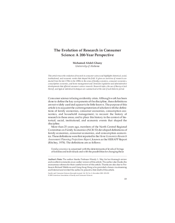 (PDF) The Evolution of Research in Consumer Science: A 200-Year Perspective
