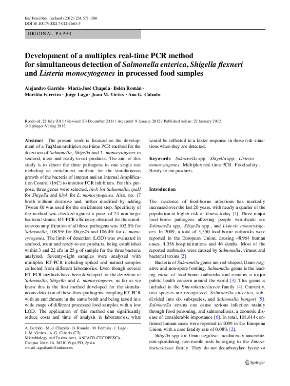 (PDF) Development of a multiplex real-time PCR method for simultaneous detection of Salmonella ...