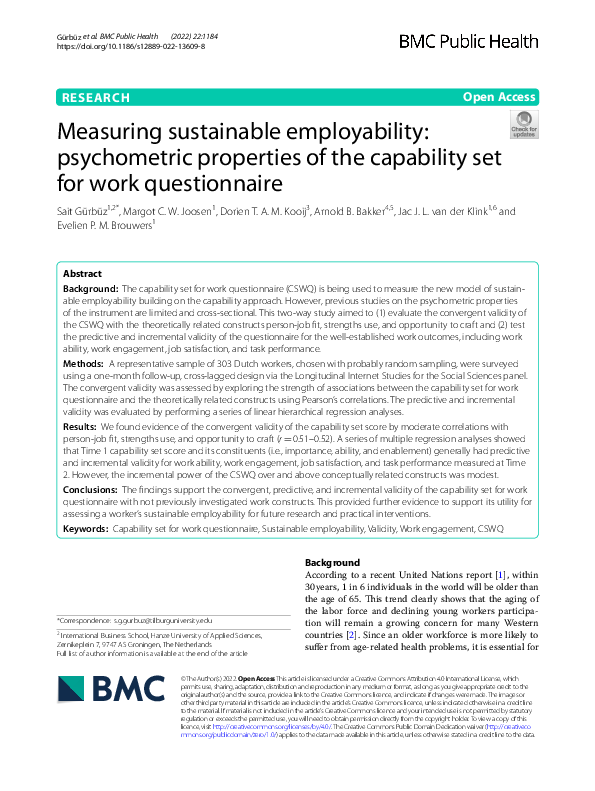 (PDF) Validating the Capability Set for Work Questionnaire