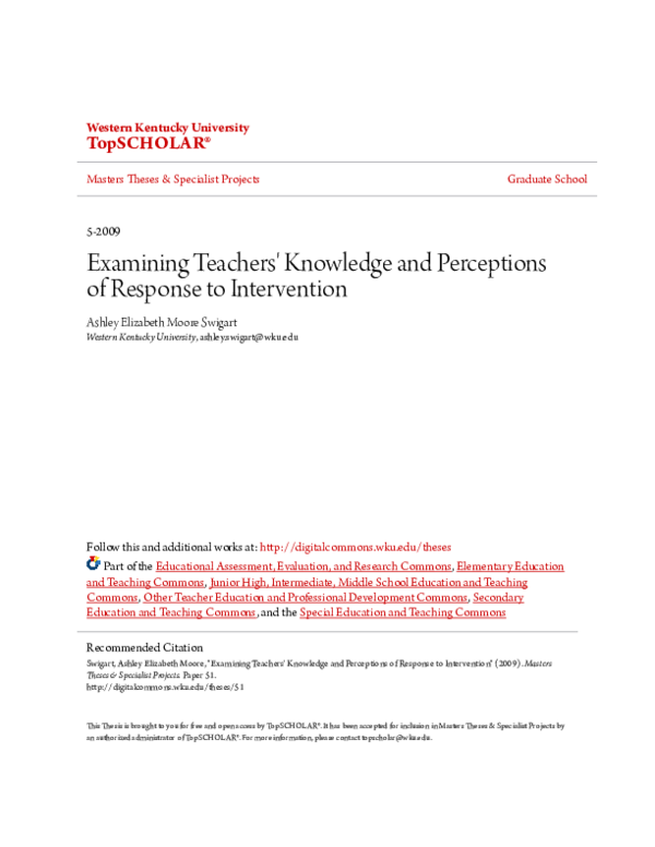 (PDF) Examining Teachers' Knowledge and Perceptions of Response to Intervention