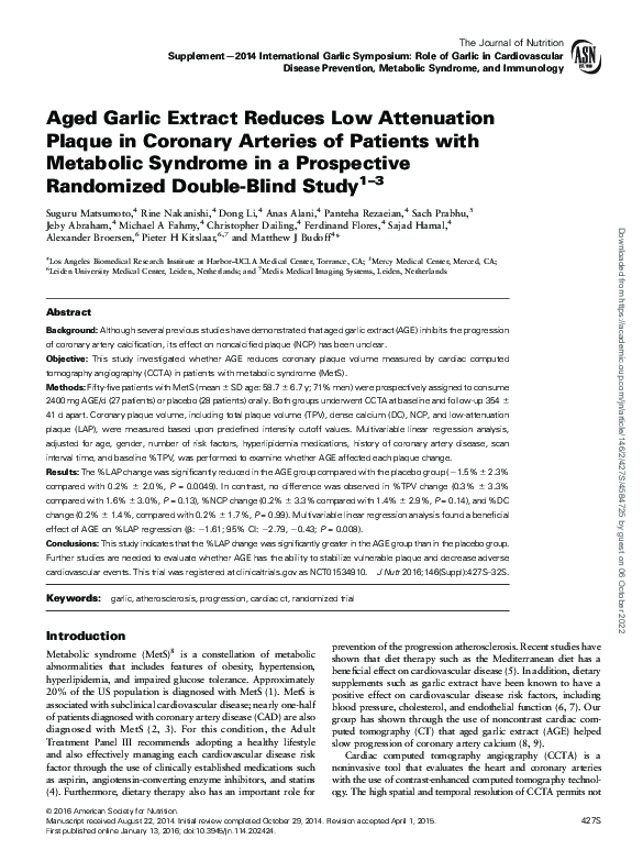 (PDF) Aged Garlic Extract Reduces Low Attenuation Plaque in Coronary ...