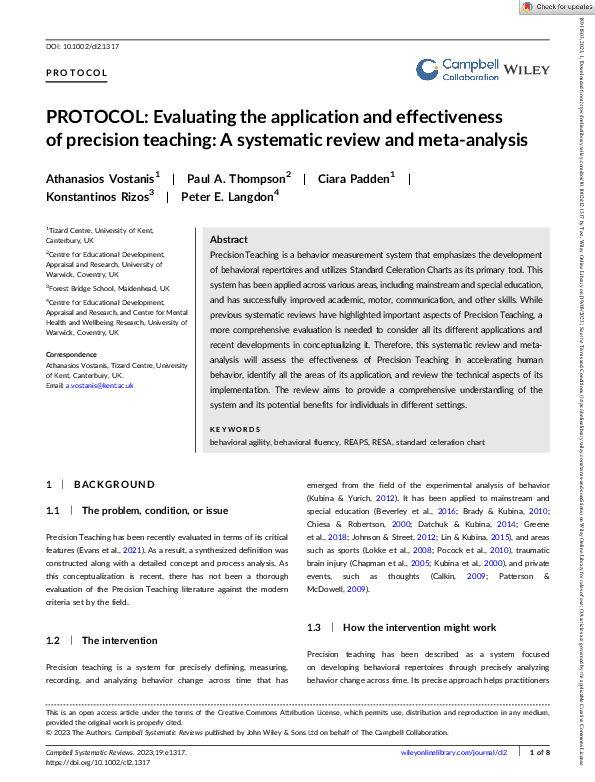 (PDF) PROTOCOL: Evaluating the application and effectiveness of precision teaching: A systematic ...