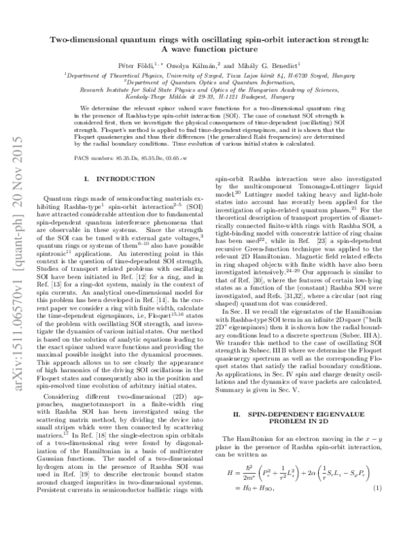 Pdf Two Dimensional Quantum Rings With Oscillating Spin Orbit