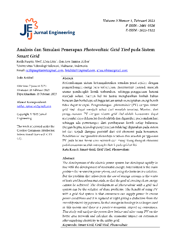 (PDF) Analisis dan Simulasi Penerapan Photovoltaic Grid Tied pada Sistem Smart Grid | Lista ...