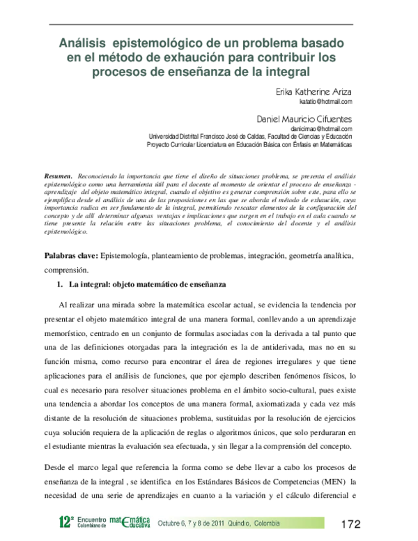(PDF) Análisis epistemológico de un problema basado en el método de exhaución para contribuir ...