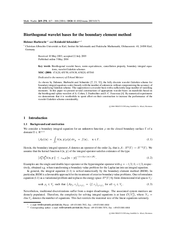 (PDF) Biorthogonal wavelet bases for the boundary element method