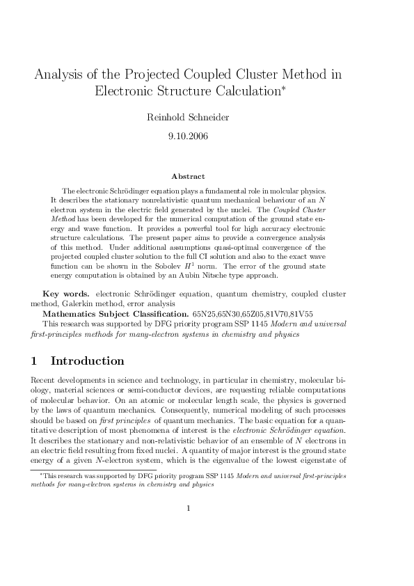 Pdf Analysis Of The Projected Coupled Cluster Method In Electronic