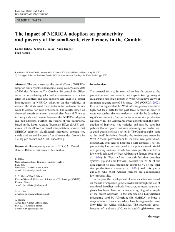 (PDF) The impact of NERICA adoption on productivity and poverty of the small-scale rice farmers ...