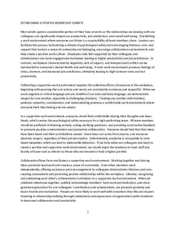 (PDF) ESTABLISHING A POSITIVE WORKPLACE CLIMATE