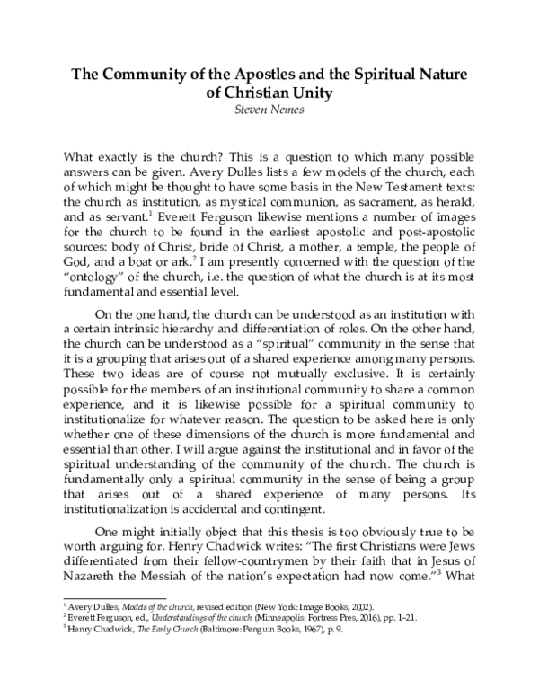 (DOC) The Community of the Apostles and the Spiritual Nature of ...