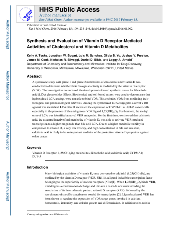 (PDF) Synthesis and evaluation of vitamin D receptor-mediated activities of cholesterol and ...