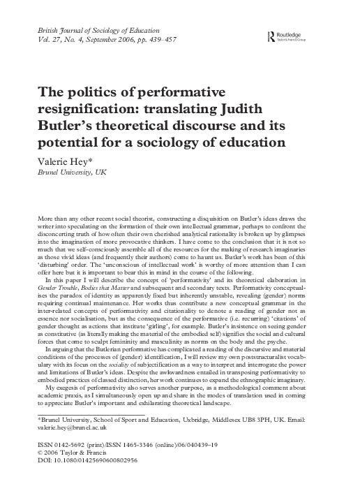 (PDF) The politics of performative resignification: translating Judith ...