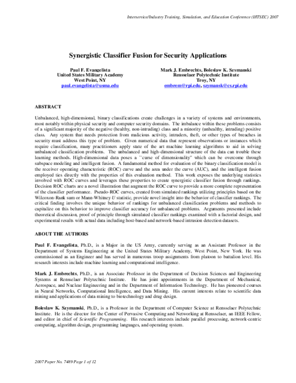 (PDF) Synergistic Classifier Fusion for Security Applications