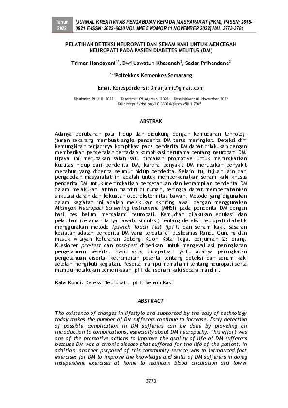 (PDF) Pelatihan Deteksi Neuropati dan Senam Kaki untuk Mencegah ...