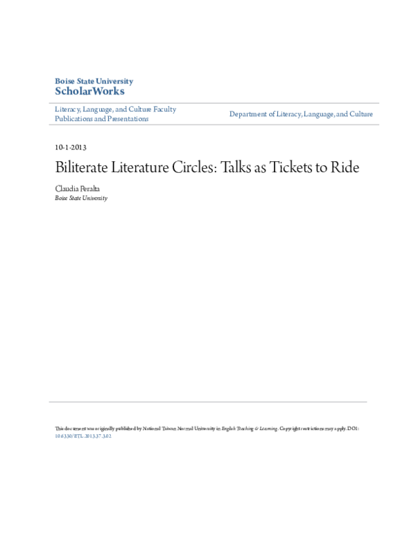 (PDF) Biliterate Literature Circles: Talks as Tickets to Ride