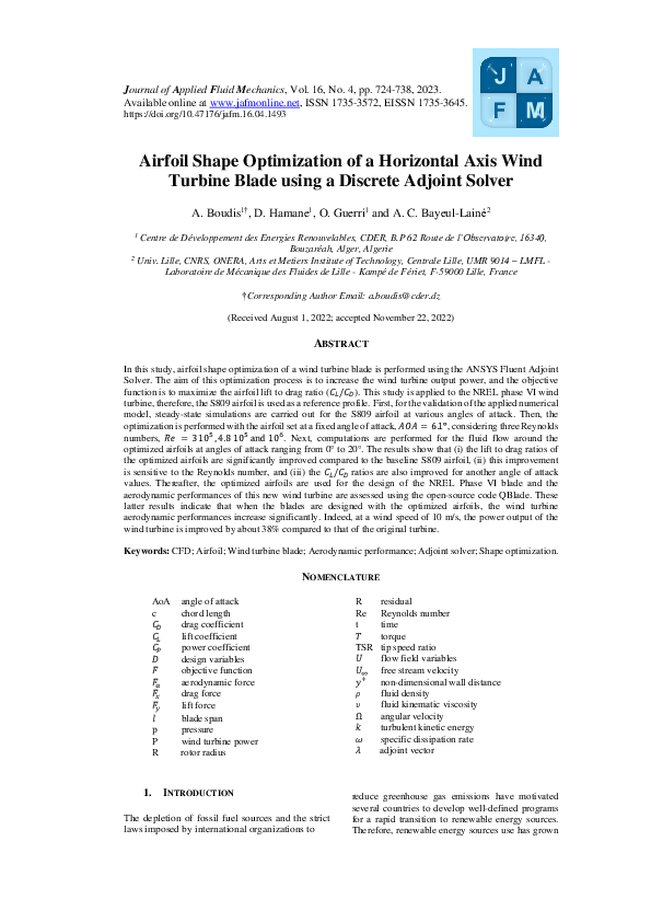 Pdf Airfoil Shape Optimization Of A Horizontal Axis Wind Turbine Blade Using A Discrete