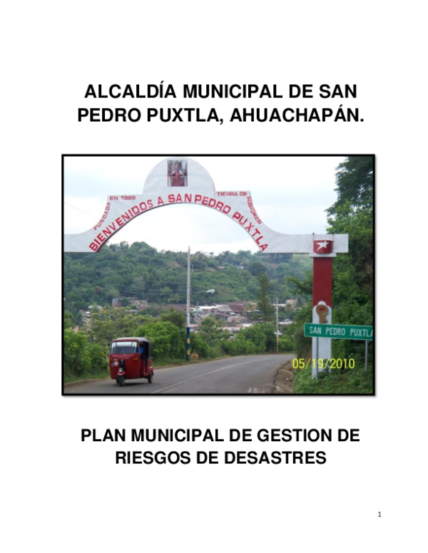 (PDF) PLAN MUNICIPAL DE GESTIÓN DE RIESGO DE DESASTRES, Municipio de ...