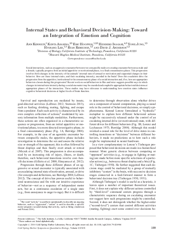 (PDF) Internal States and Behavioral Decision-Making: Toward an ...