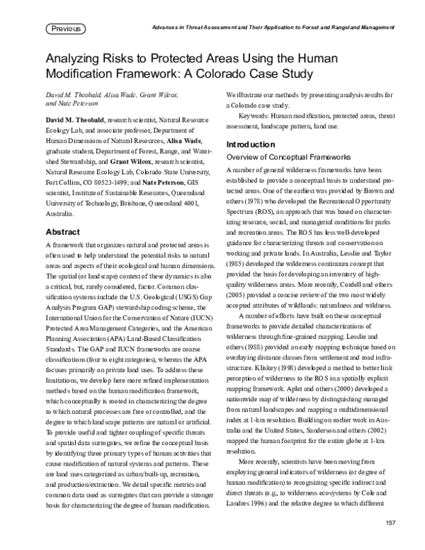 (PDF) Analyzing risks to protected areas using the human modification ...