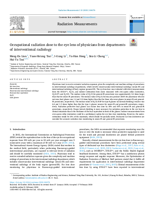 (PDF) Occupational radiation dose to the eye lens of physicians from departments of ...