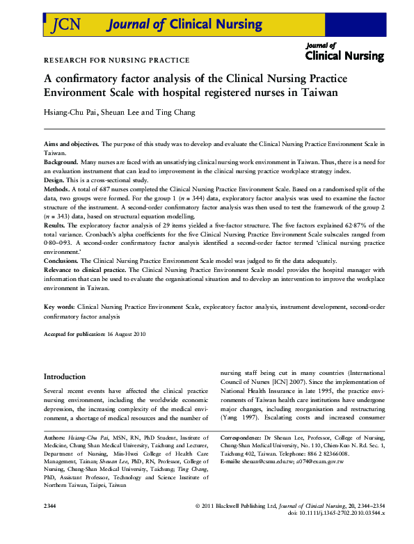 (PDF) A confirmatory factor analysis of the Clinical Nursing Practice ...