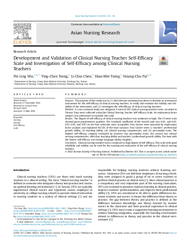 (PDF) Development and Validation of Clinical Nursing Teacher Self-Efficacy Scale and ...