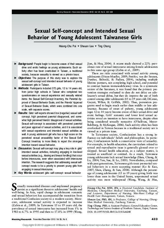 (PDF) Sexual Self-concept and Intended Sexual Behavior of Young Adolescent Taiwanese Girls