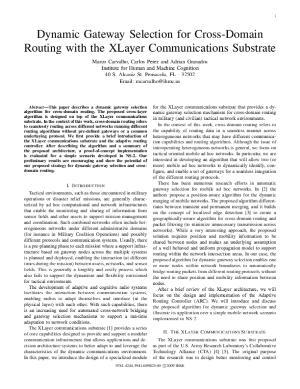Pdf Dynamic Gateway Selection For Cross Domain Routing With The Xlayer Communications