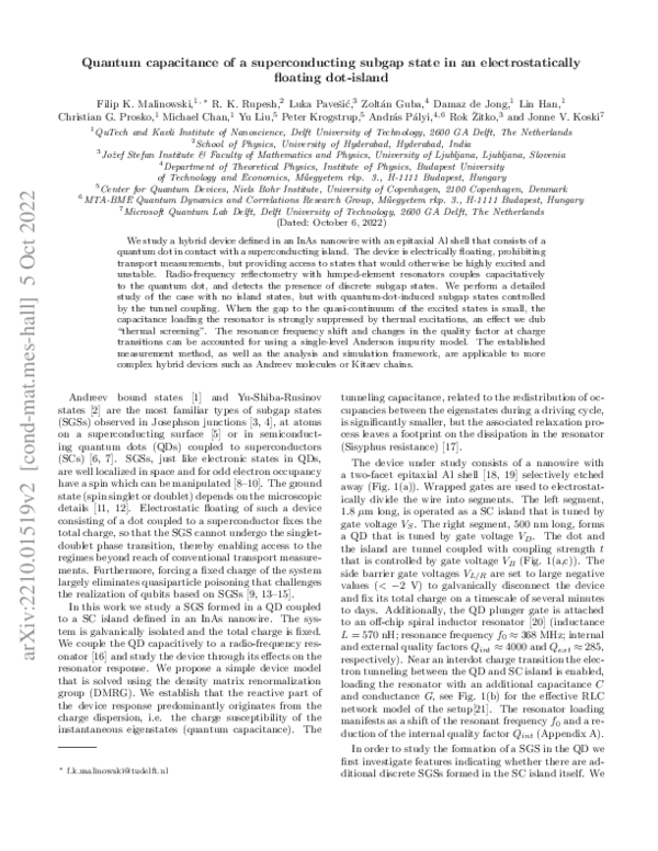 Pdf Quantum Capacitance Of A Superconducting Subgap State In An Electrostatically Floating Dot