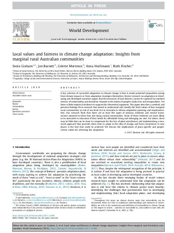 (PDF) Local values and fairness in climate change adaptation: Insights ...