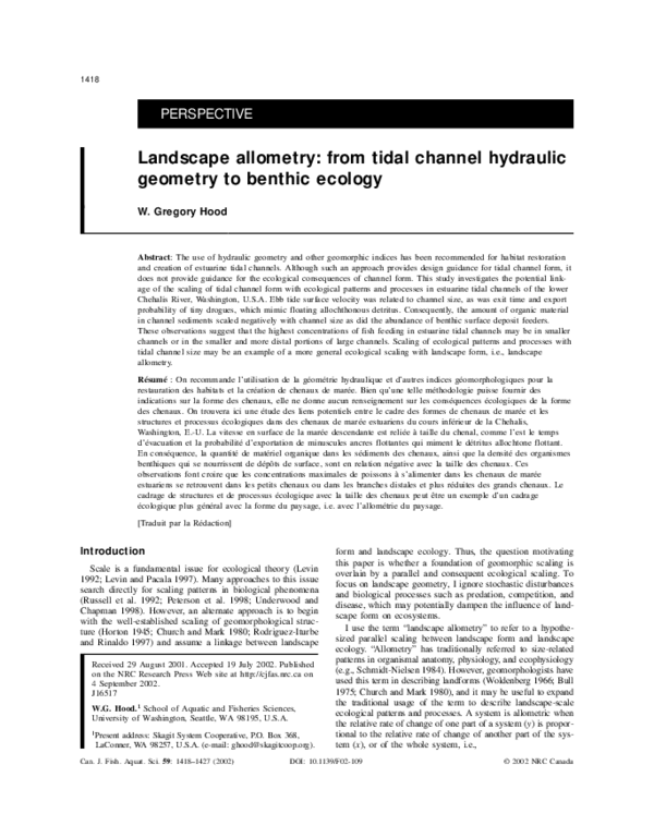 (PDF) Landscape allometry: from tidal channel hydraulic geometry to ...