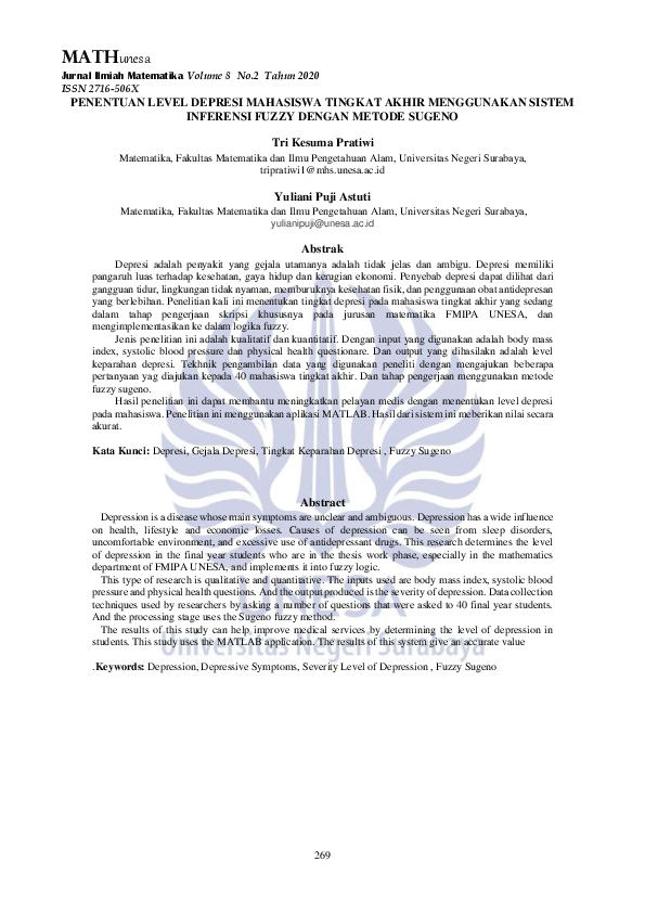 (PDF) Penentuan Level Depresi Mahasiswa Tingkat Akhir Menggunakan ...
