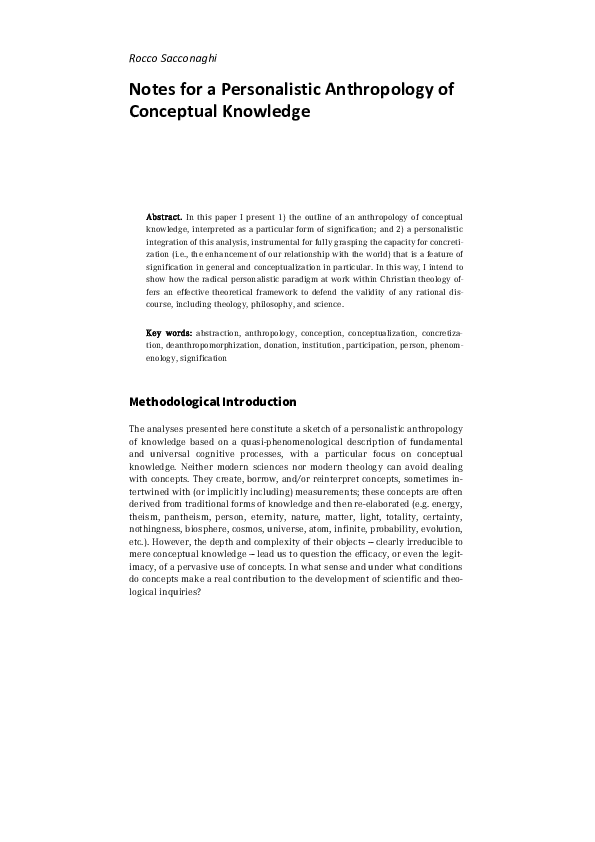 (PDF) Notes for a Personalistic Anthropology of Conceptual Knowledge